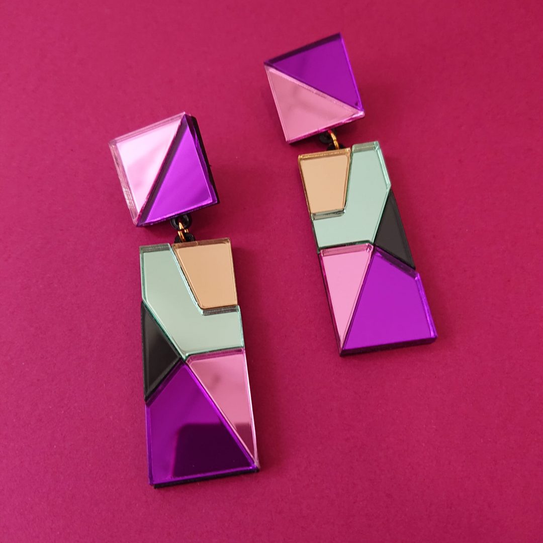 Pendiente geométrico rosa-morado - Chocolate complementos